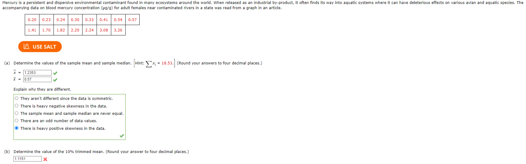 Solved (b) ﻿Determine the value of the 10% ﻿trimmed mean. | Chegg.com