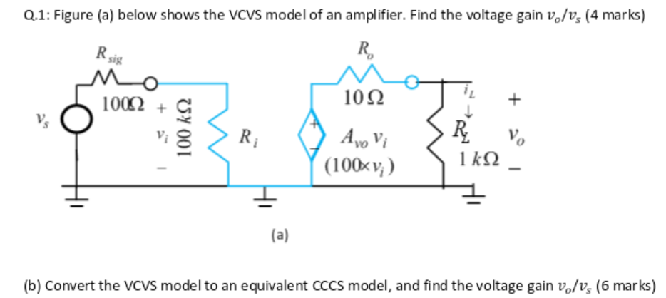 Solved Q.1: Figure (a) below shows the VCVS model of an | Chegg.com