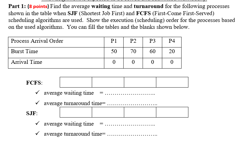 Solved Part 1: (8 points) Find the average waiting time and | Chegg.com