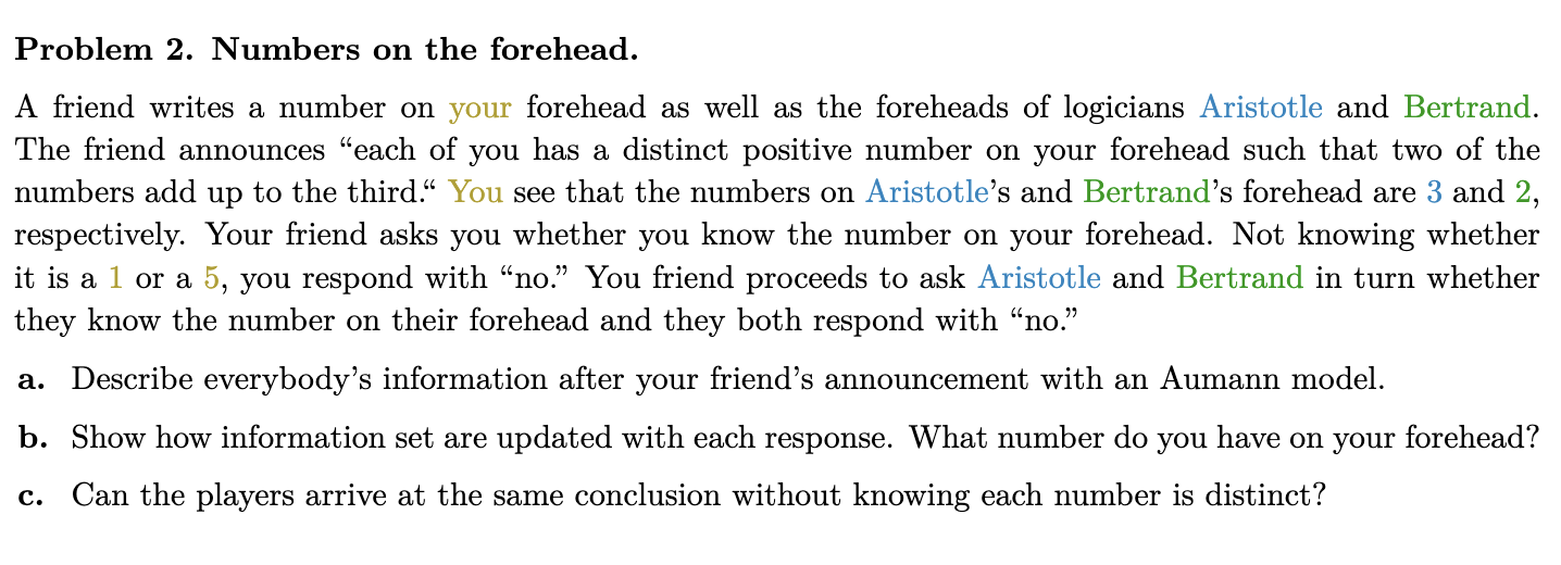 Solved Problem 2. Numbers on the forehead. A friend writes a | Chegg.com