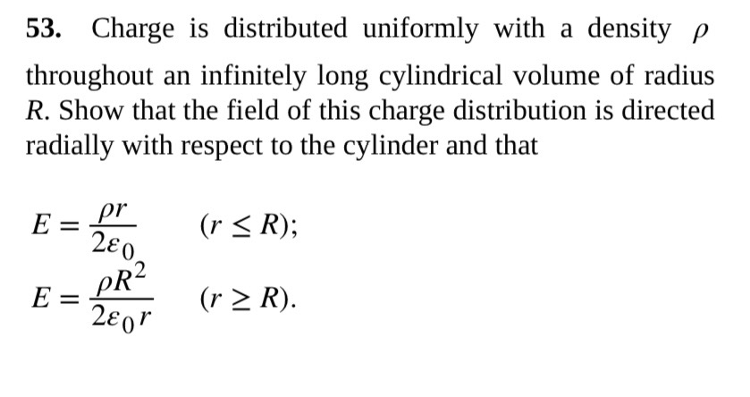 Solved 53. Charge is distributed uniformly with a density P | Chegg.com