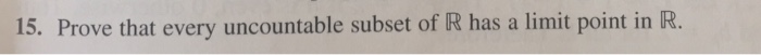 Solved 15. Prove that every uncountable subset of R has a | Chegg.com