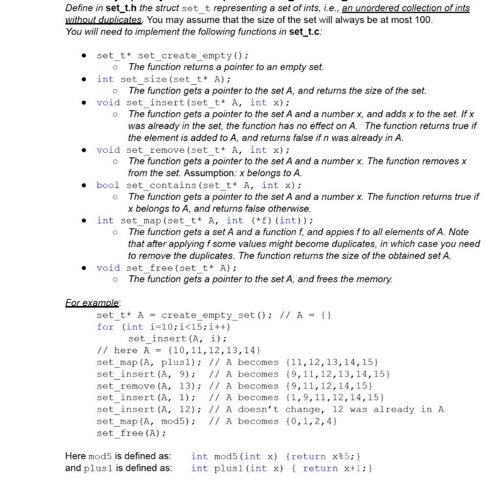 Solved Define in set_t.h the struct set_t representing a set | Chegg.com