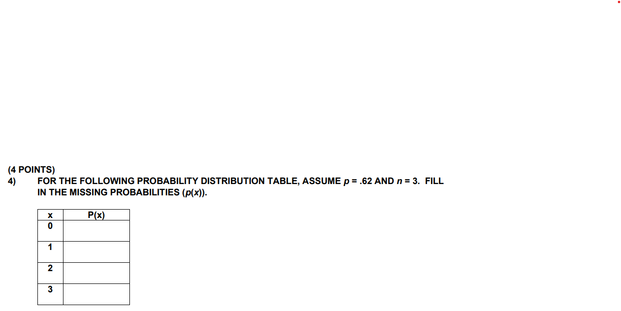 Solved (4 POINTS) 4) FOR THE FOLLOWING PROBABILITY | Chegg.com Solved (4 POINTS) 4) FOR THE FOLLOWING PROBABILITY | Chegg.com