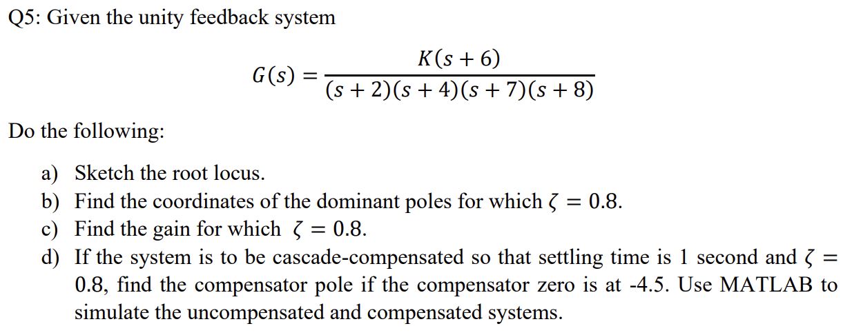Solved Given the unity feedback | Chegg.com