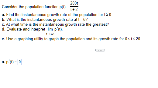 Solved Consider the population function p(t)=t+2200t. a. | Chegg.com