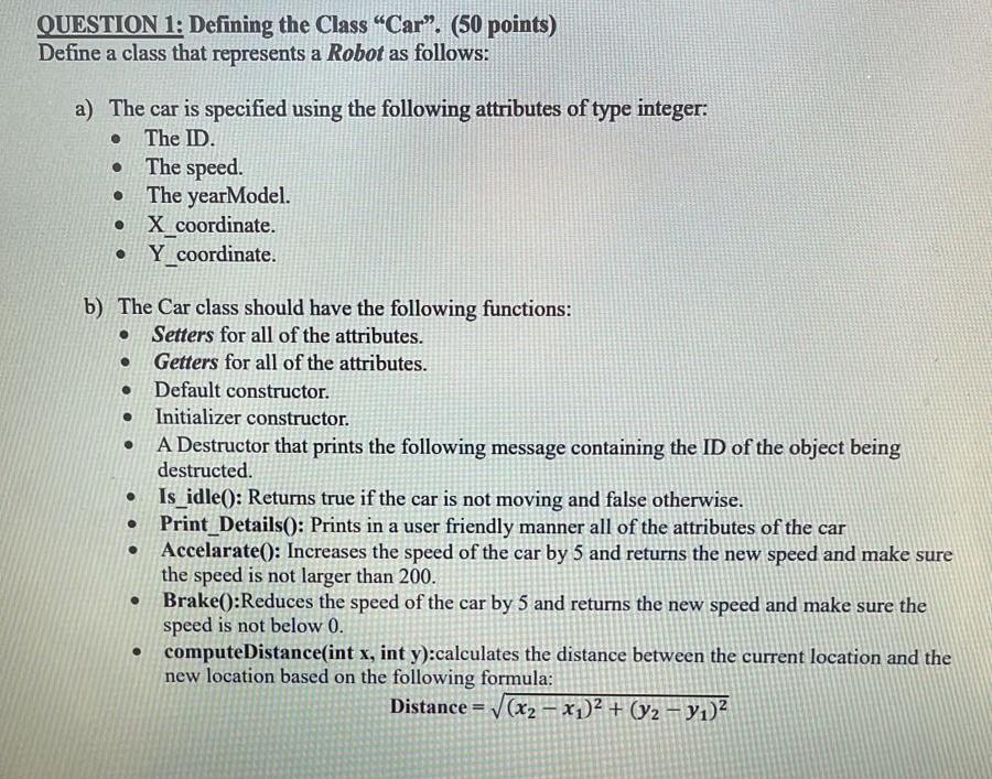 Solved QUESTION 1: Defining the Class “Car". (50 points) | Chegg.com
