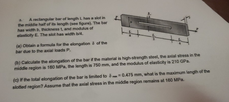 Solved 2. A rectangular bar of length L has a slot in the | Chegg.com