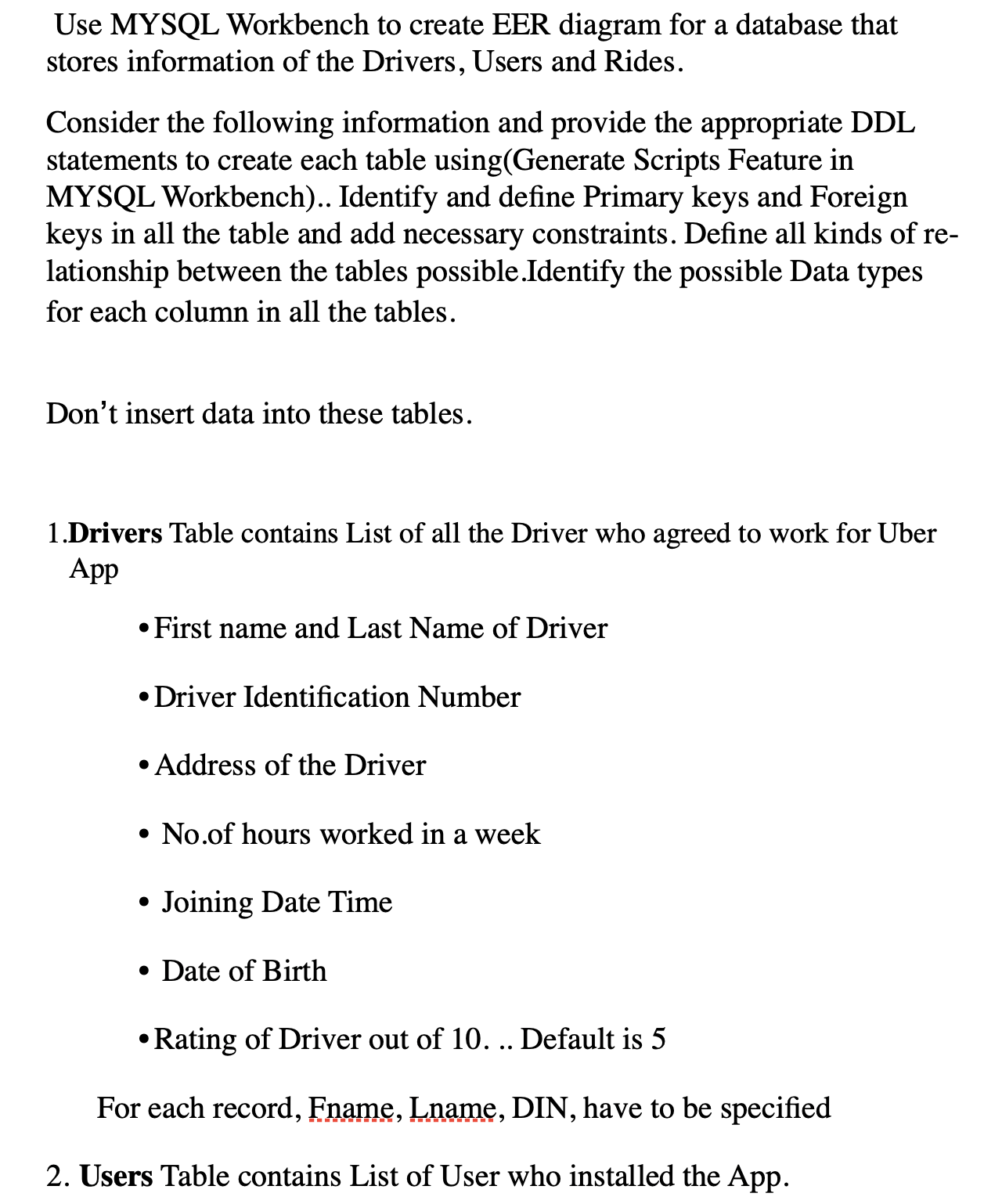 Solved - User Identification Number - User First name and | Chegg.com