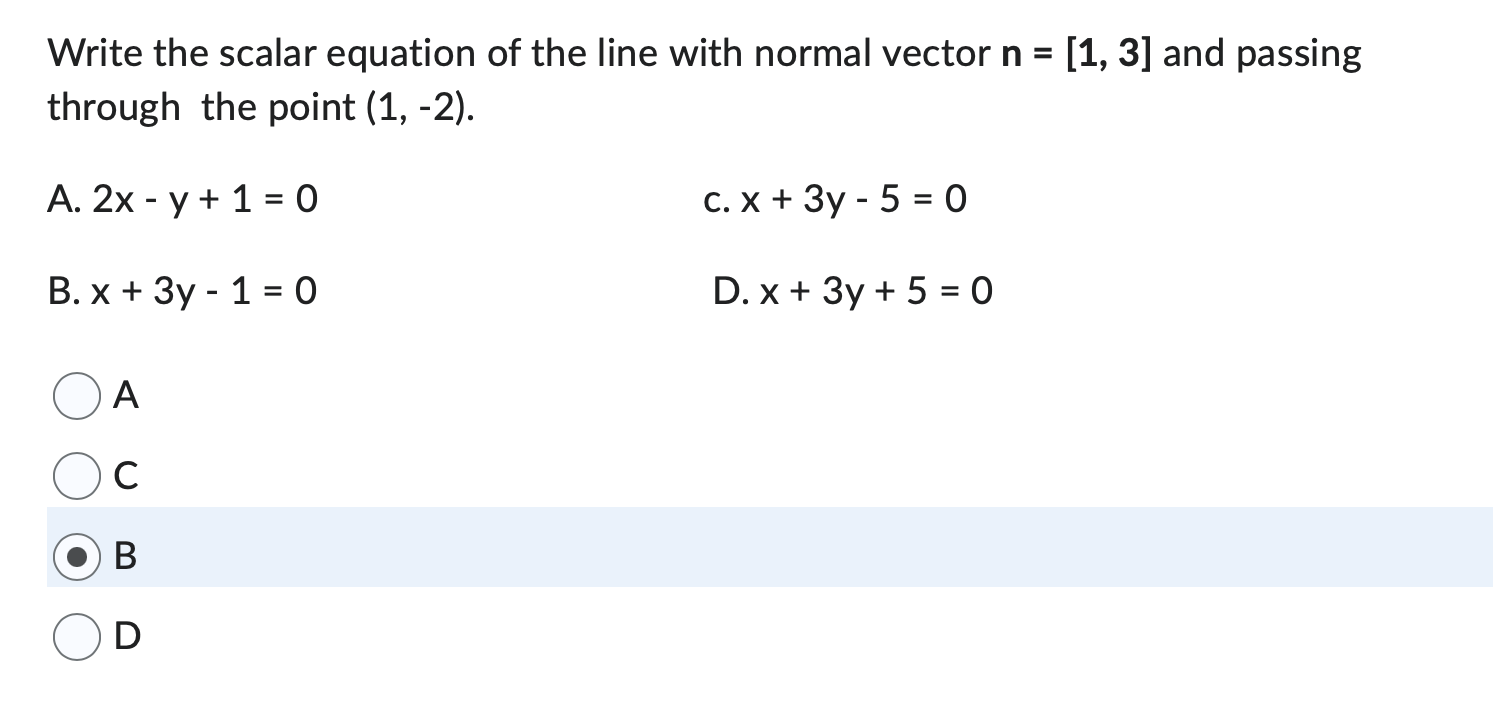 Solved Write the scalar equation of the line with normal | Chegg.com
