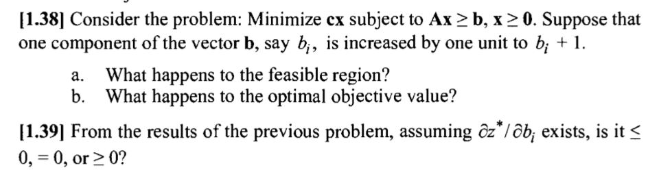 Solved [1.38] Consider the problem: Minimize cx subject to | Chegg.com
