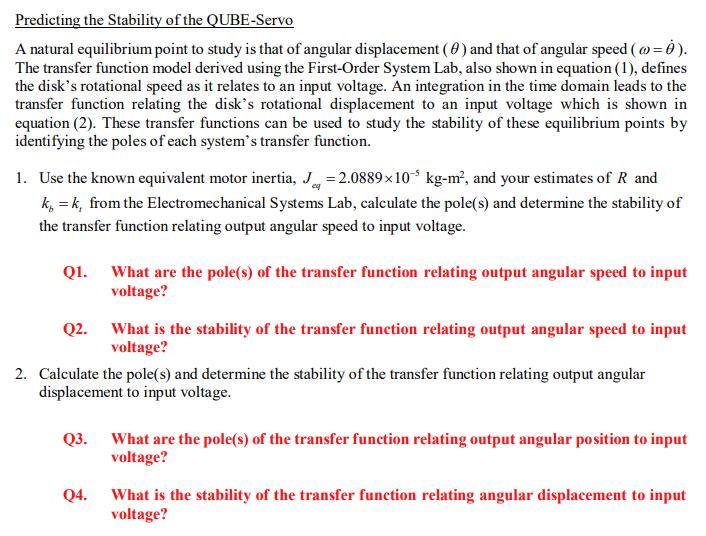 Solved Background Servo Model The transfer function relating | Chegg.com
