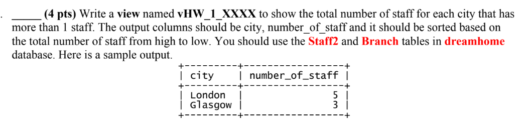 Solved create tables Staff2 and Branch based on the data in | Chegg.com