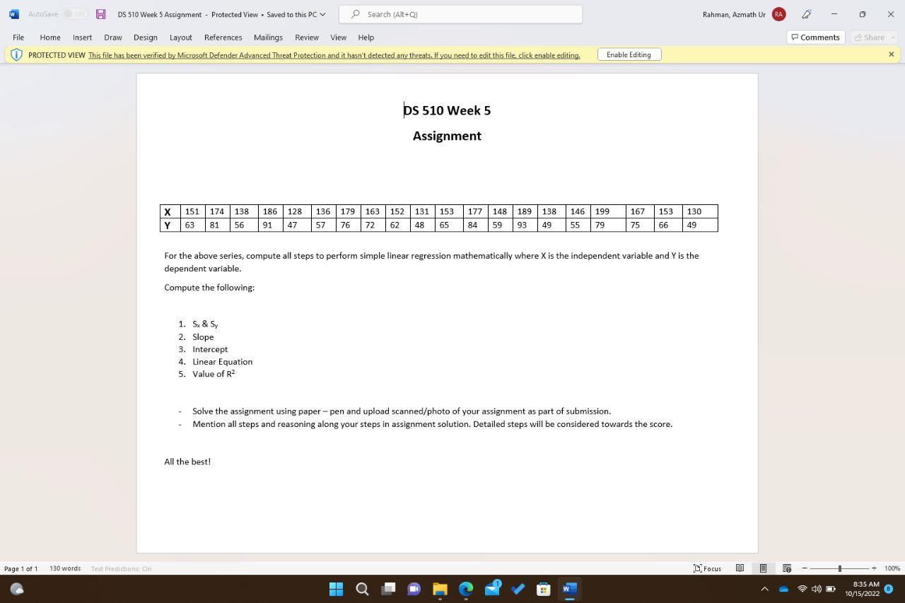 Solved DS 510 Week 5 Assignment For the above series, | Chegg.com