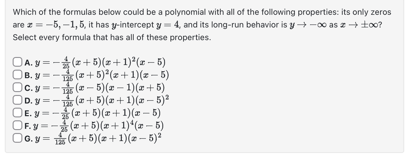 Solved Which of the formulas below could be a polynomial | Chegg.com