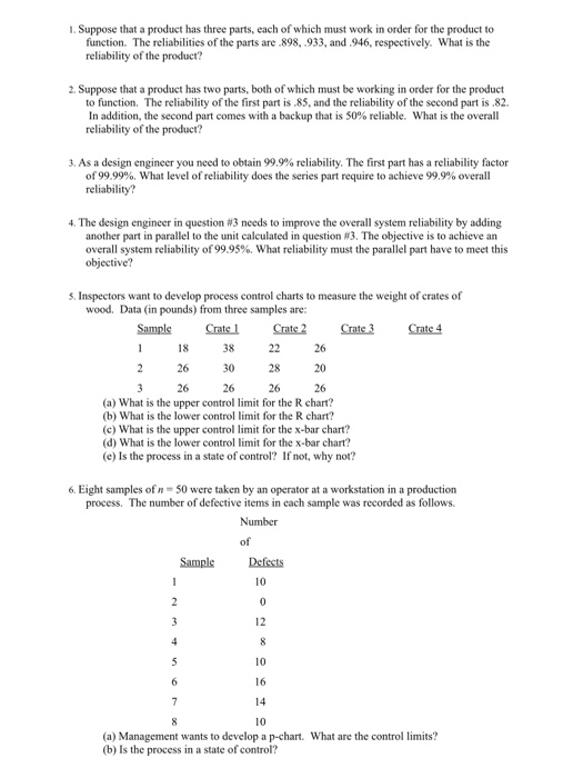 Solved 1. Suppose that a product has three parts, each of | Chegg.com