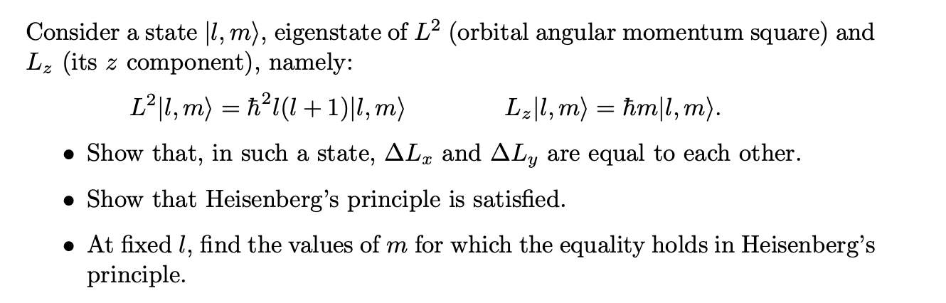Solved Consider a state ∣l,m , eigenstate of L2 (orbital | Chegg.com