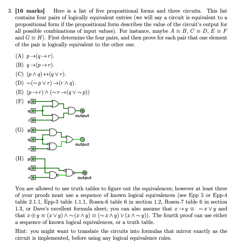 Solved 3 16 Marks Here Is A List Of Five Propositional