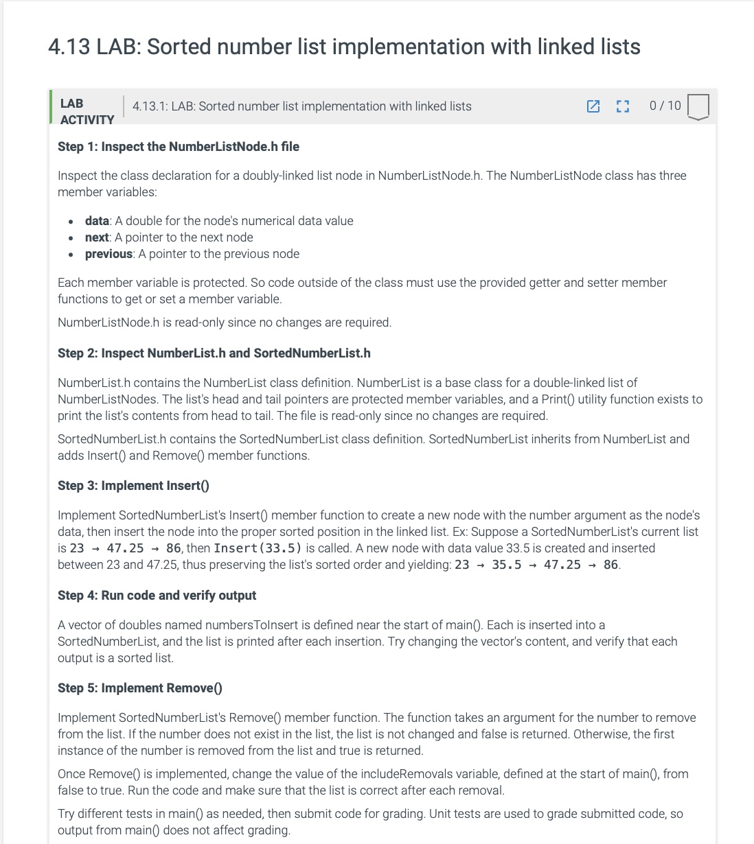 Solved ACTIVITYStep 1: Inspect the NumberListNode.h | Chegg.com