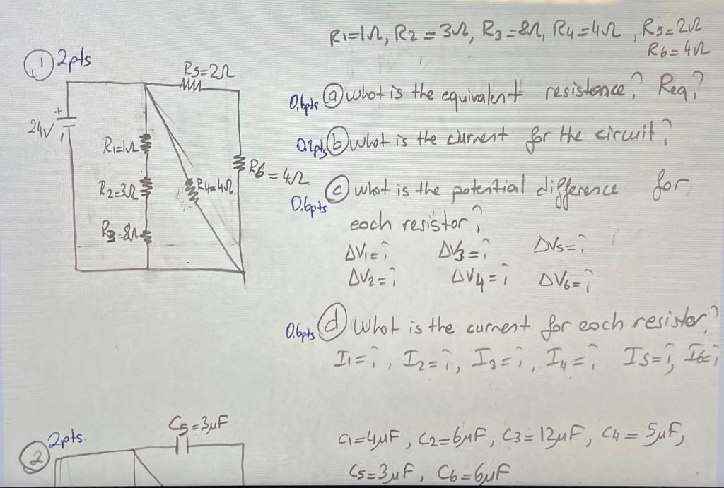 Solved R1=1Ω,R2=3Ω,R3=8Ω,R4=4Ω,,R5=2ΩR6=4Ω *a) whot is the | Chegg.com