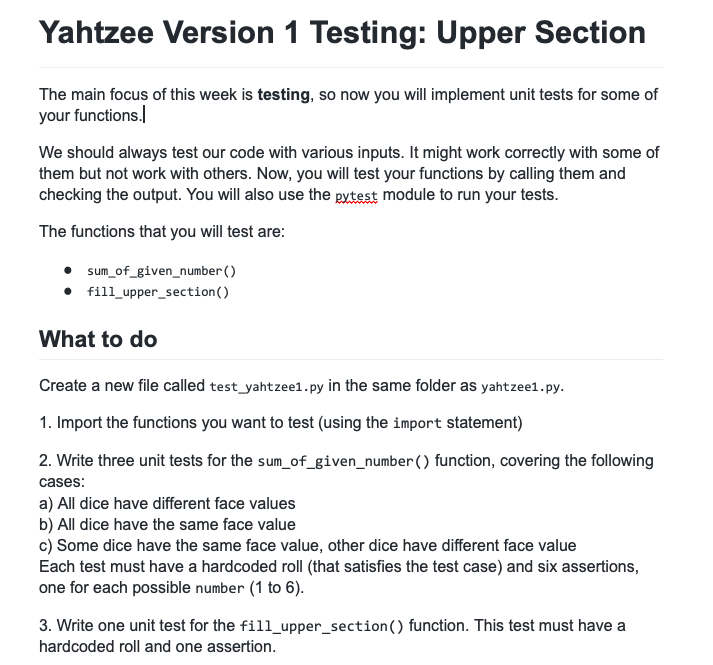 Solved Yahtzee Version 1 Testing: Upper Section The main | Chegg.com