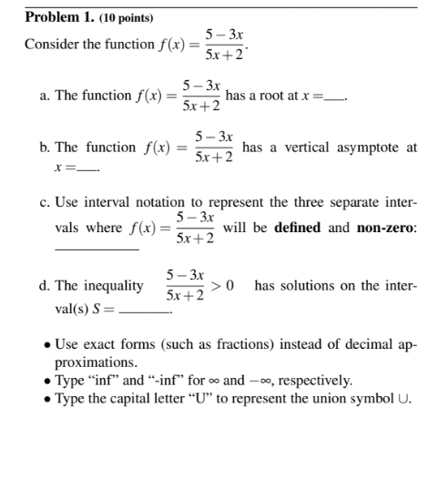 Solved Problem 1. (10 points) Consider the function f(x) = 5 | Chegg.com