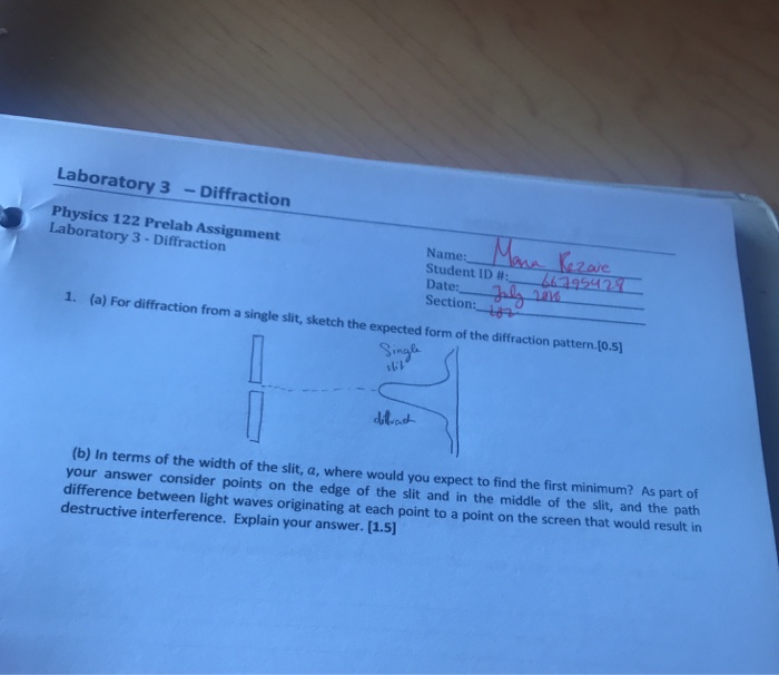 Solved Laboratory 3 -Diffraction Physics 122 Prelab | Chegg.com