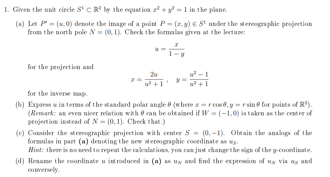 Solved Given The Unit Circle S1⊂r2 By The Equation X2 Y2 1