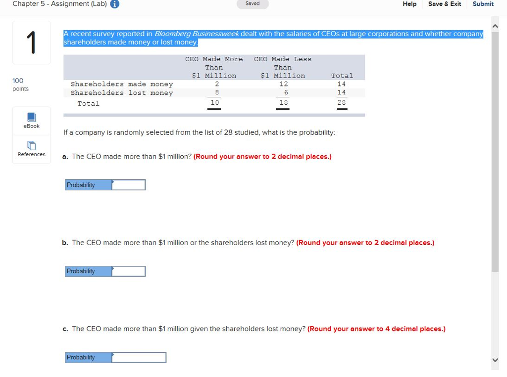 Solved Chapter 5 - Assignment (Lab) i Saved Help Save & Exit | Chegg.com