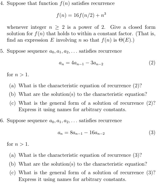 Solved 4. Suppose that function f(n) satisfies recurrence | Chegg.com