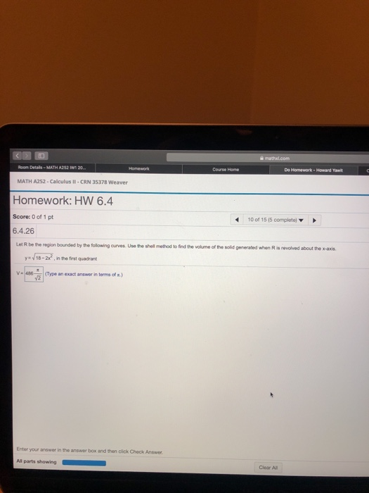 Solved Math A252 Calculus Ii Crn 35378 Weaver Homework Hw Chegg