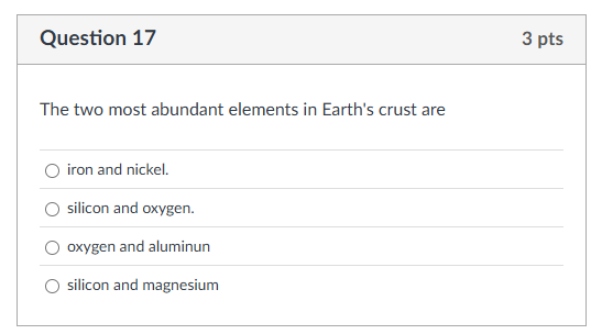 Solved Question 17The two most abundant elements in Earth's | Chegg.com