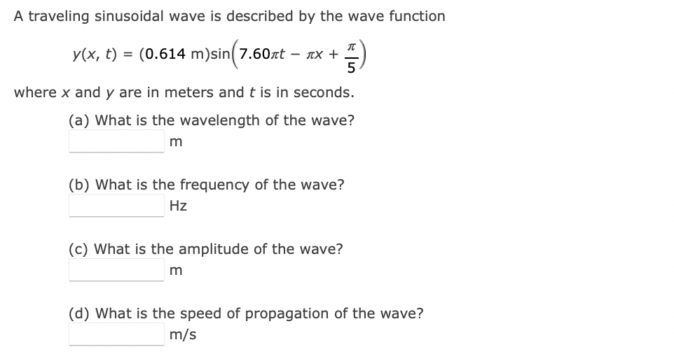 Solved A traveling sinusoidal wave is described by the wave | Chegg.com