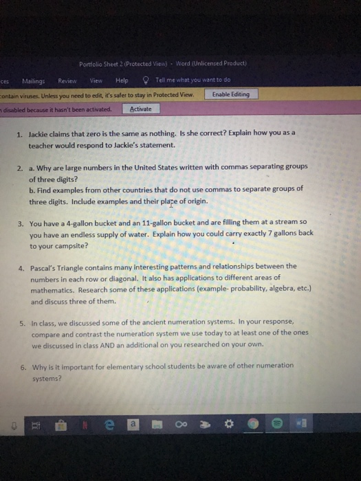 Solved Portfolio Sheet 2 (Protected View) Word (Unlicensed | Chegg.com