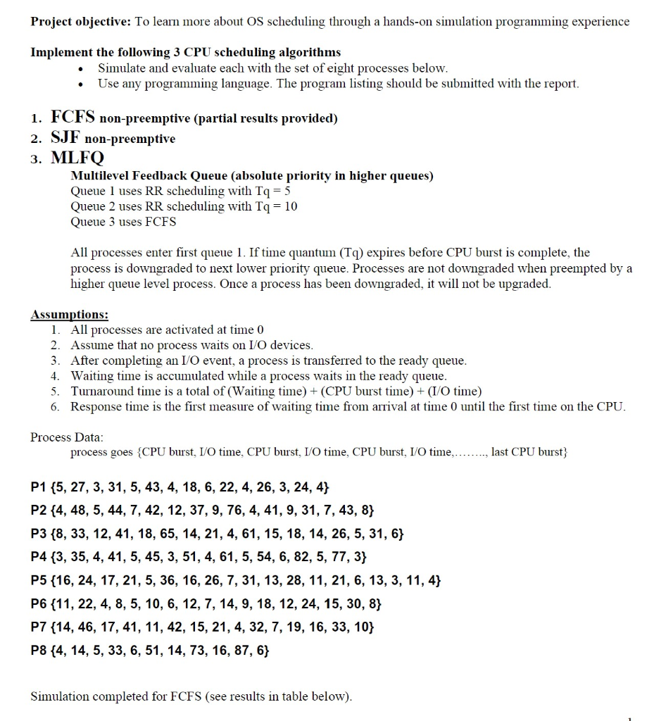 Project objective: To learn more about OS scheduling | Chegg.com
