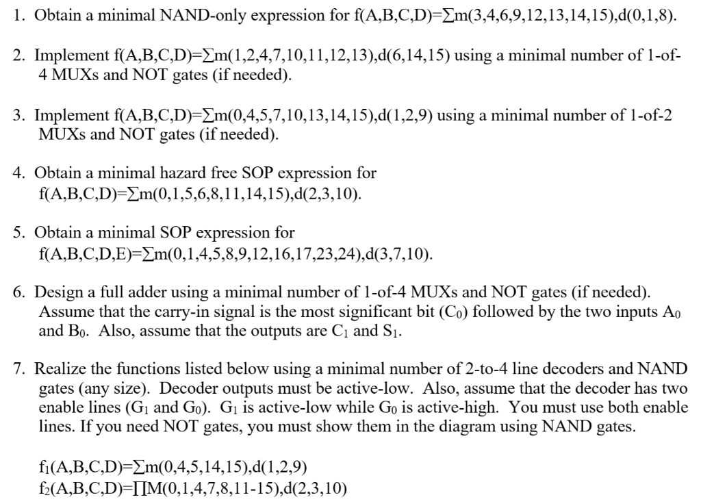 Solved 1. Obtain a minimal NAND-only expression for | Chegg.com