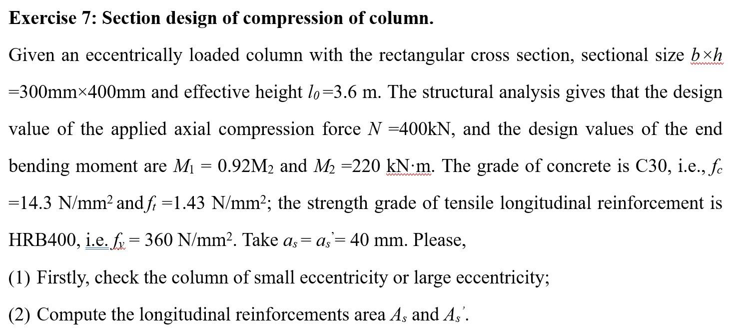 Solved Exercise 7: Section design of compression of column. | Chegg.com