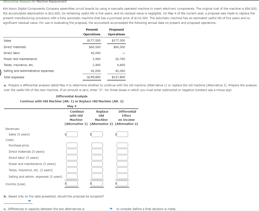 Solved Differential Analysis for Machine Replacement Kim | Chegg.com