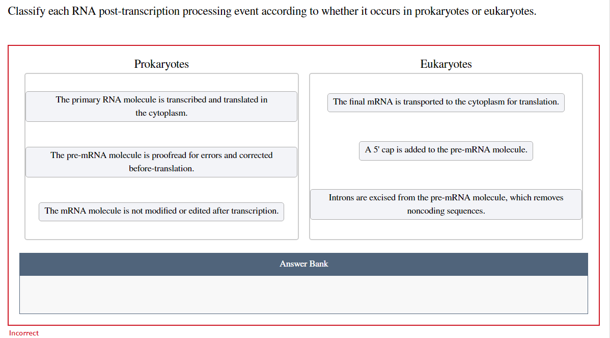 Solved Classify each RNA post-transcription processing event | Chegg.com