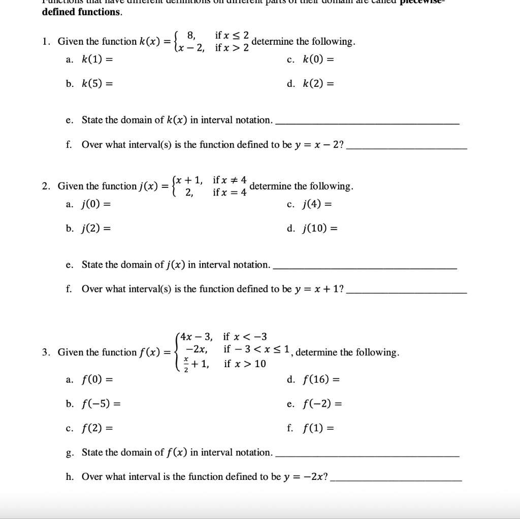 Solved 1. Given the function k(x)={8,x−2, if x≤2 if x>2 | Chegg.com