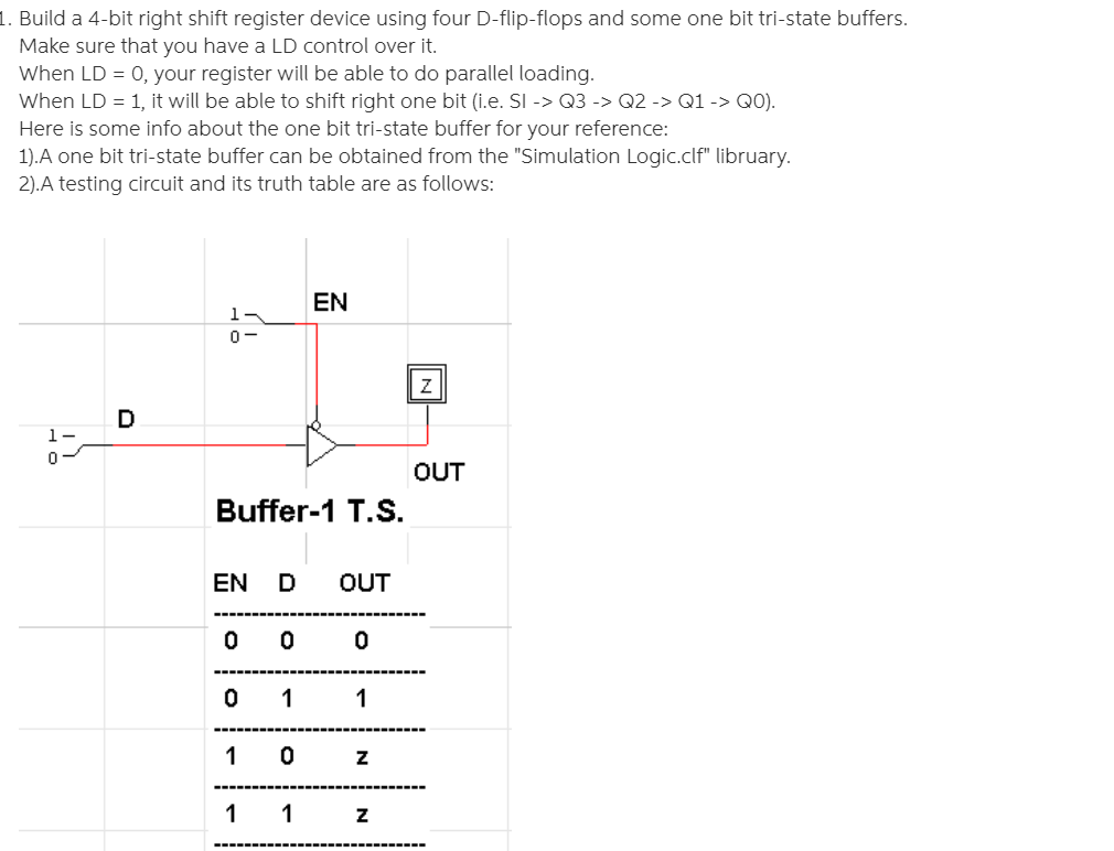 1. Build a 4-bit right shift register device using | Chegg.com
