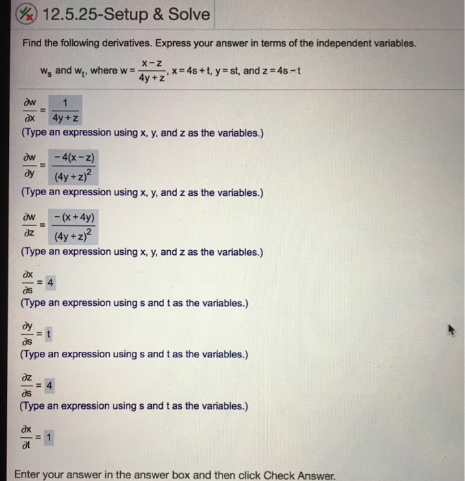 Solved 12.5.25-Setup & Solve Find the following derivatives. | Chegg.com