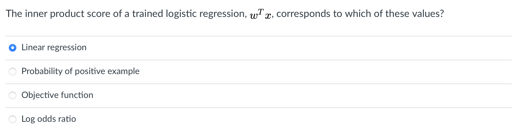 Solved When training logistic regression, the inner product | Chegg.com