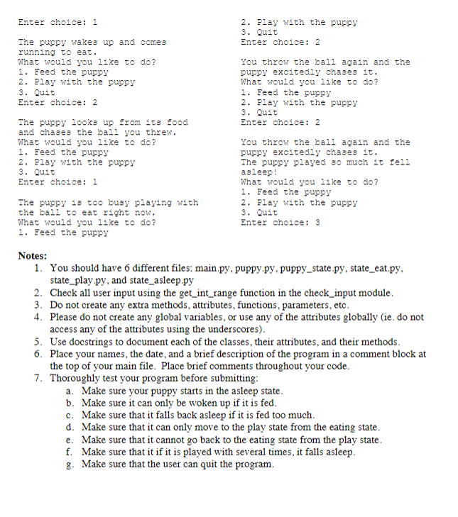 Puppy Simulator Using the State pattern, create a | Chegg.com