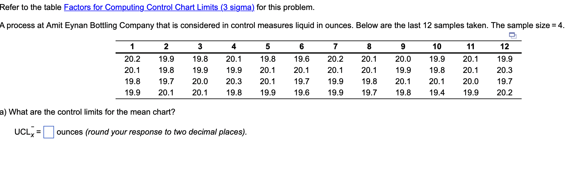 Solved Refer to the table Factors for Computing Control | Chegg.com