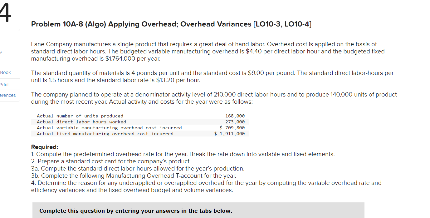 Solved Problem 10A-8 (Algo) Applying Overhead; Overhead | Chegg.com