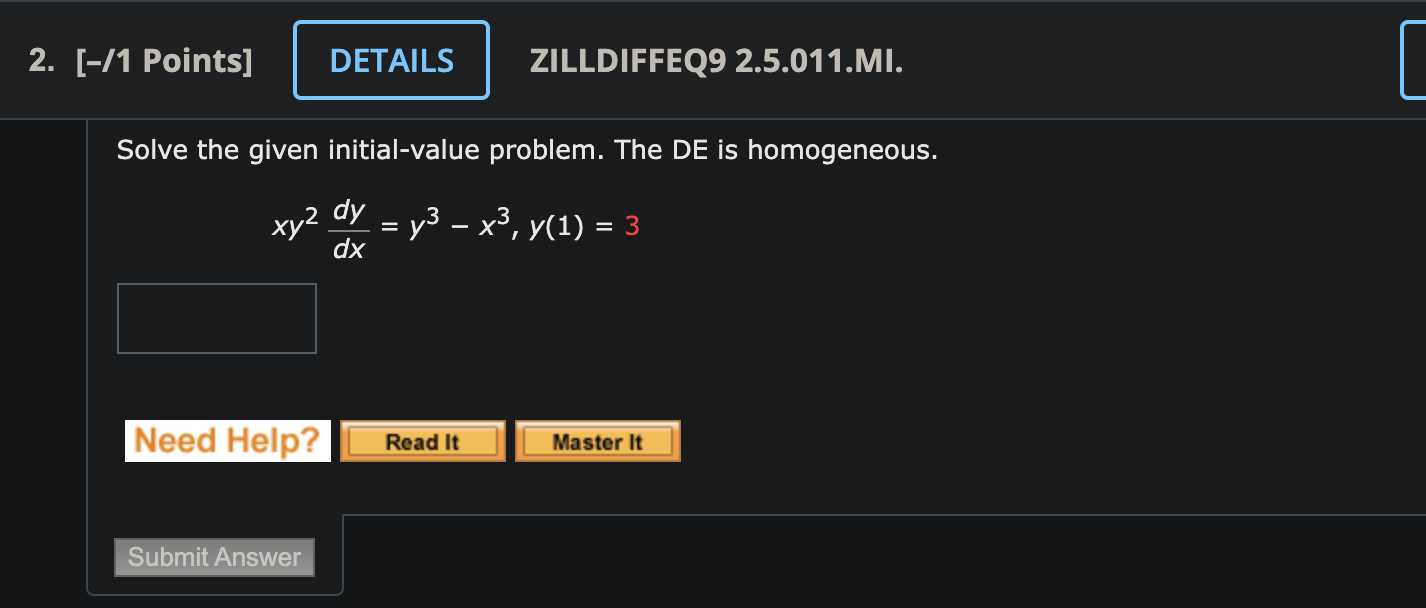 Solved ZILLDIFFEQ9 2.5.011.MI. Solve the given initial-value | Chegg.com