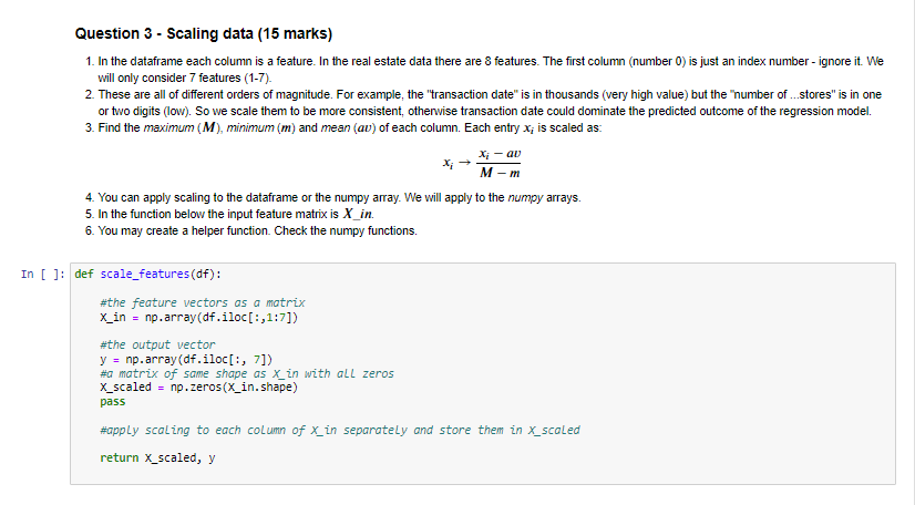 Solved Question 3 - Scaling data (15 marks) 1. In the | Chegg.com