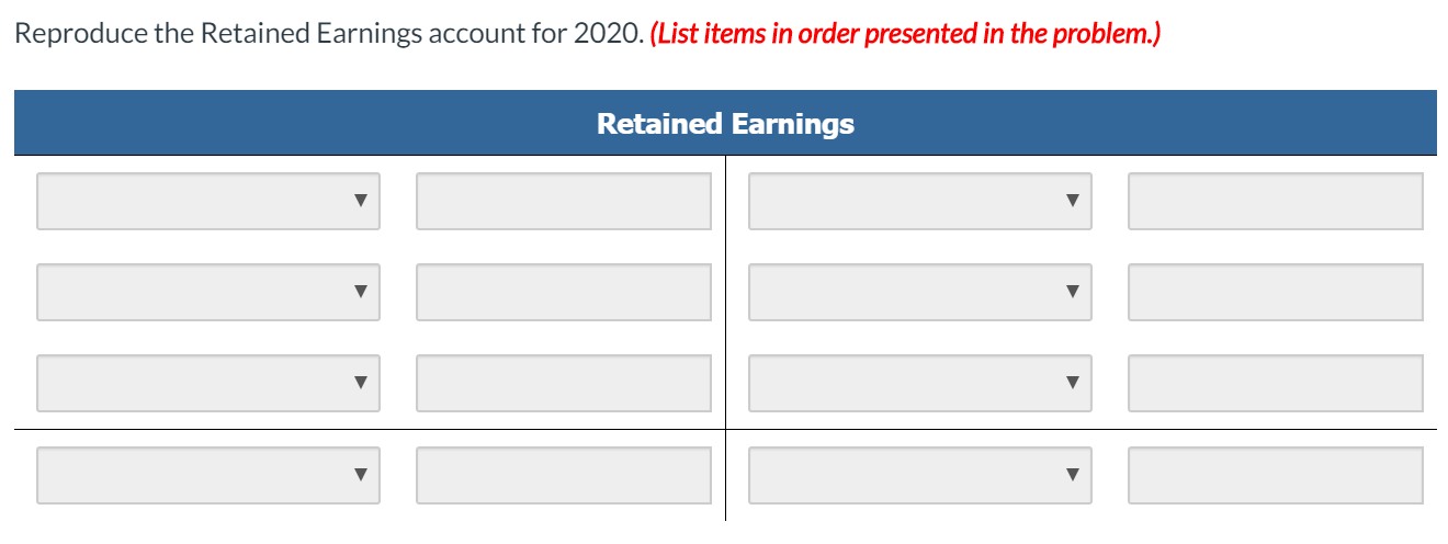 Reproduce the Retained Earnings account for 2020. | Chegg.com