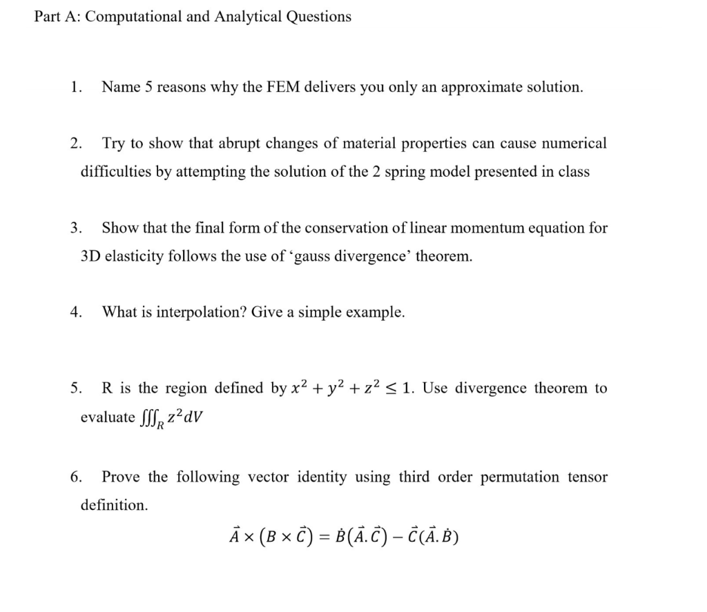 Solved Part A: Computational and Analytical Questions 1. | Chegg.com